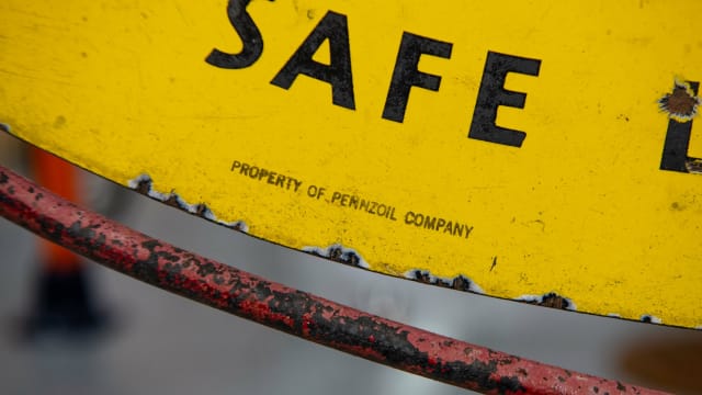 Pennzoil Double-Sided Porcelain Curb Sign at Indy Road Art 2022 as E109 ...