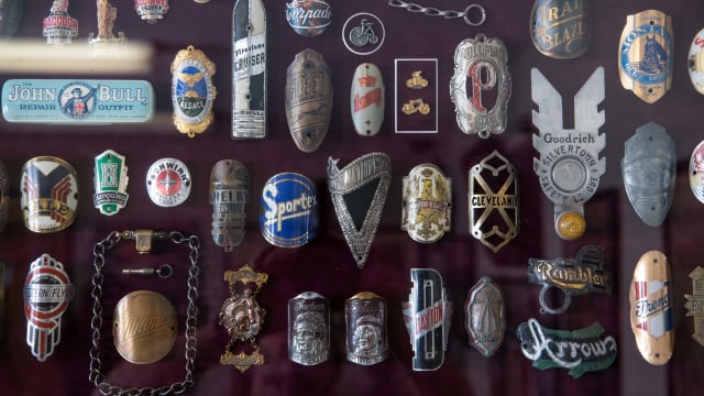 Iver Johnson Framed Pennant and Bicycle Badges, Lot of 2 at From the ...