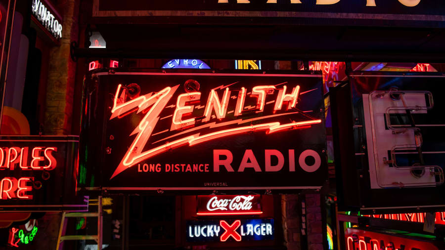 1950s Zenith Radio Double-Sided Porcelain Bullnose Neon Sign at ...