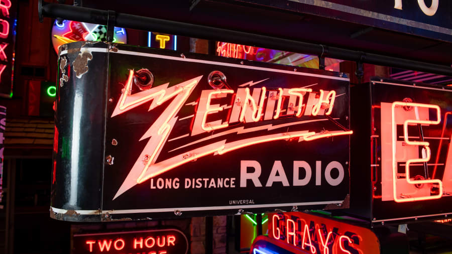 1950s Zenith Radio Double-Sided Porcelain Bullnose Neon Sign at ...