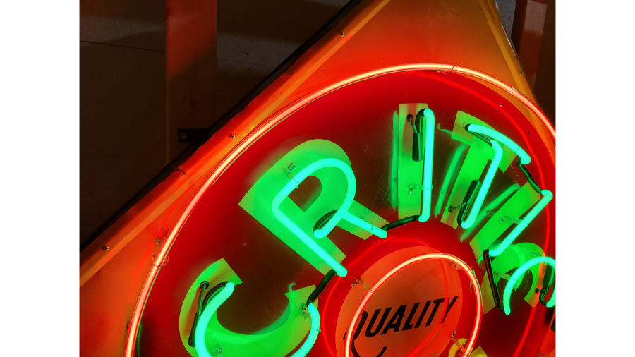 Critic Feeds Single-Sided Tin Neon Sign at Gone Farmin' Fall Premier ...