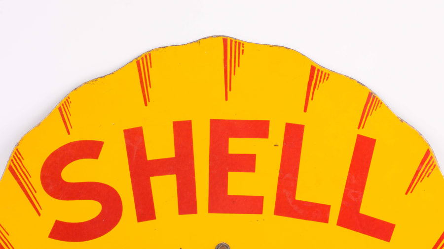 1930s Shell Motor Oil Curb Sign, Die-Cut at Harrisburg Road Art 2019 as ...