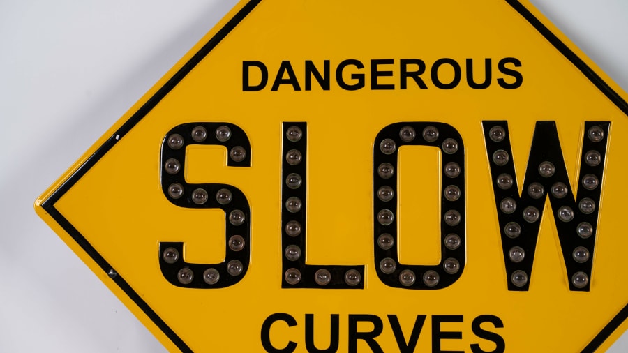 Slow Dangerous Curves Single-Sided Tin Sign at Indy Road Art 2022 as ...