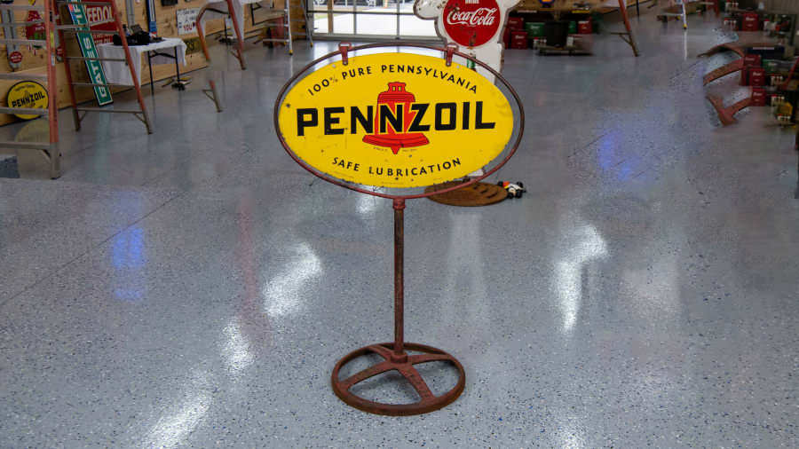 Pennzoil Double-Sided Porcelain Curb Sign at Indy Road Art 2022 as E109 - Mecum Auctions