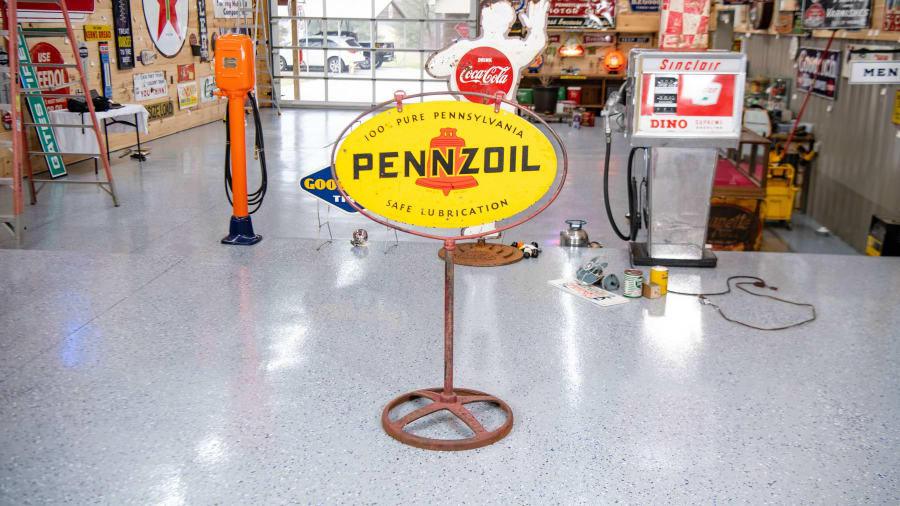 Pennzoil Double-Sided Porcelain Curb Sign at Indy Road Art 2022 as E109 - Mecum Auctions