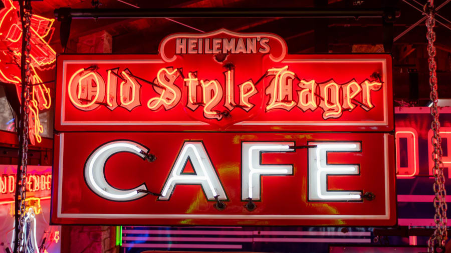 1930s Heileman's Old Style Lager Cafe Double-Sided Porcelain Neon Sign ...