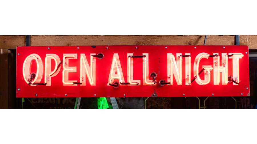 Open All Night Single-Sided Porcelain Animated Neon Sign for Sale at ...