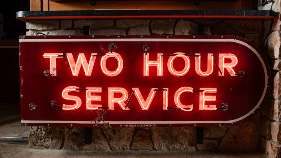 1950s Two Hour Service Single-Sided Porcelain Neon Sign at Glendale ...