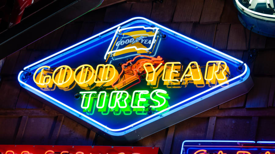 1950s Goodyear Tires Single-Sided Porcelain Neon Sign at Glendale 2022 ...