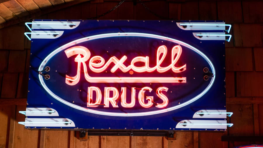 1940s Rexall Drugs Single-Sided Porcelain Animated Neon Sign at ...