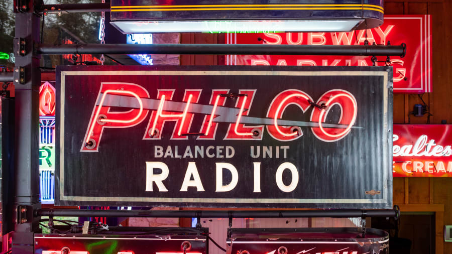 1920s Philco Radio Double-Sided Ripple Tin Neon Milkglass Sign for Sale ...