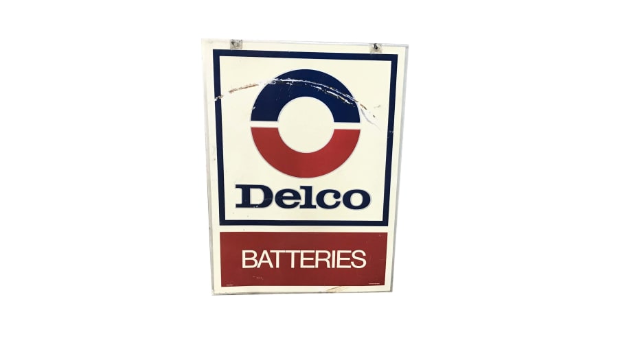 Original 1970s Delco Batteries Double-Sided Tin Sign 18x24 at Dallas ...
