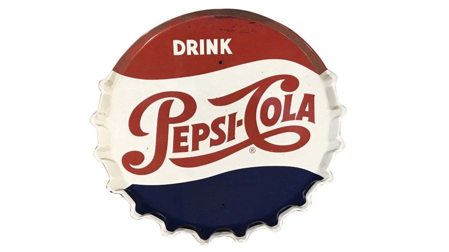 Original 1960s Die-Cut Pepsi Cola Tin Bottel Cap 30-in at Dallas 2019 ...