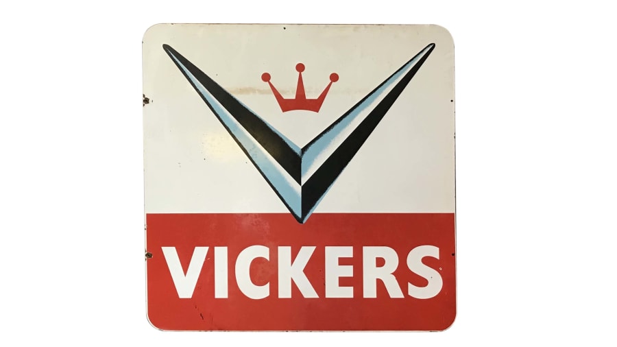 Original 1960s Vickers Porcelain Gas Station Sign, Double-Sided 72x72 ...