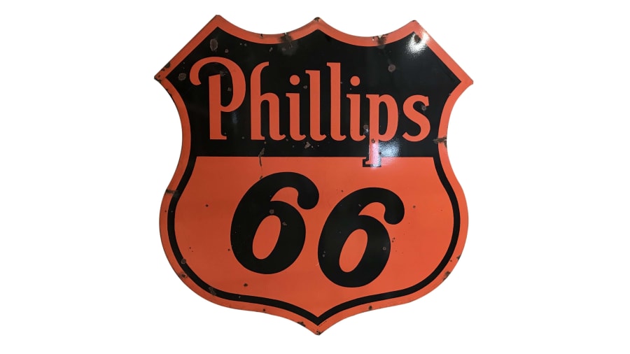 Original 1950s Phillips 66 Die-Cut Shield Double-Sided Porcelain 72x72 ...