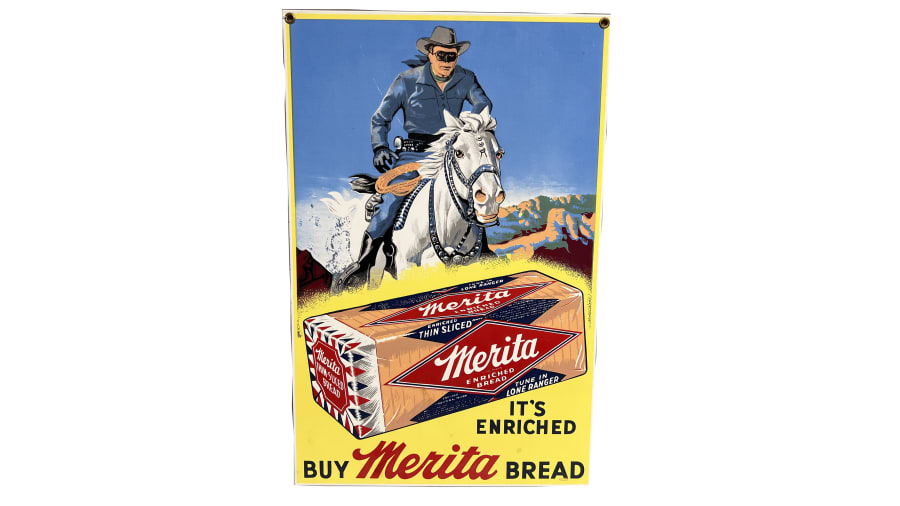 Merita Bread Lone Ranger Single-Sided Porcelain Sign at Dallas 2022 as ...