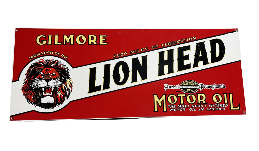 Gilmore Lion Head Motor Oil Single-Sided Tin Sign for sale at Dallas ...