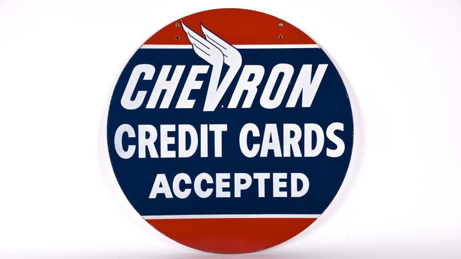 Chevron Credit Cards Accepted Hanging Sign DSP 33.5 Inch for Sale at ...