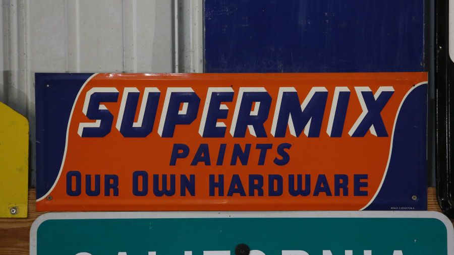 Supermix Paints Single-Sided Embossed Tin Sign at Elmer's Auto & Toy ...