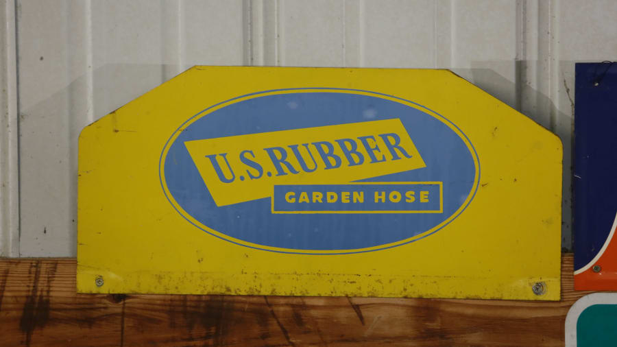 U S Rubber Garden Hose Single Sided Tin Sign At Elmer s Auto Toy u-s-rubber-garden-hose-single-sided-tin-sign-at-elmer-s-auto-toy
