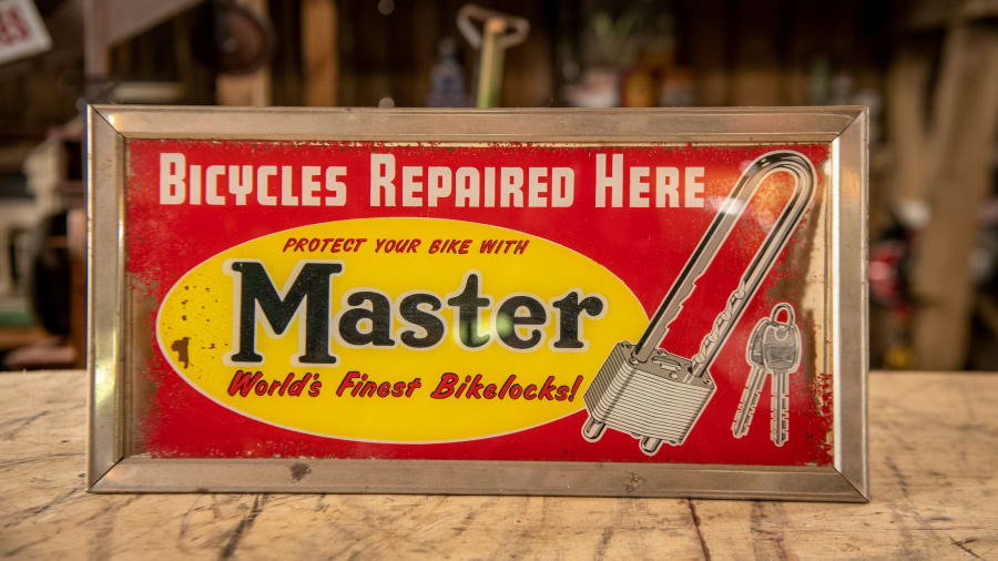 Master Bike Locks Light-Up Sign for sale at Elmer's Auto & Toy Museum ...