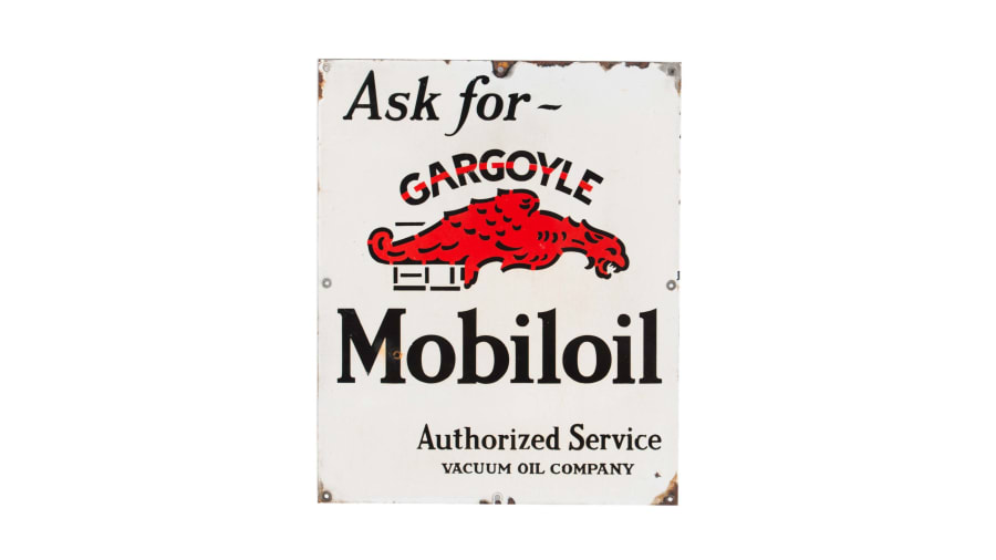 1920s Mobiloil Gargoyle Oil Cabinet Sign, Single-Sided Porcelain 20x24 ...