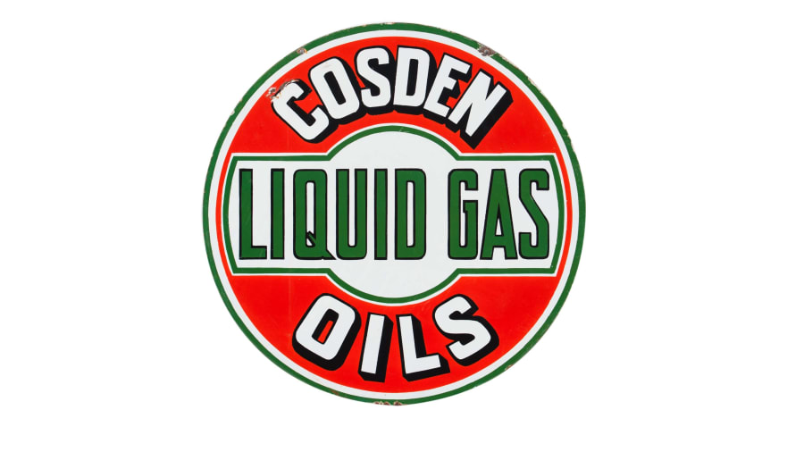 1930s Cosden Liquid Gas Oils, Double-Sided Porcelain 30-in for Sale at ...