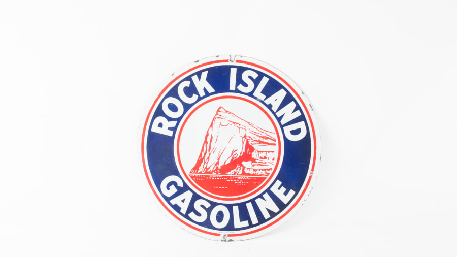 Rock Island Gasoline Double-Sided Porcelain Sign, Original 26.5-in for ...