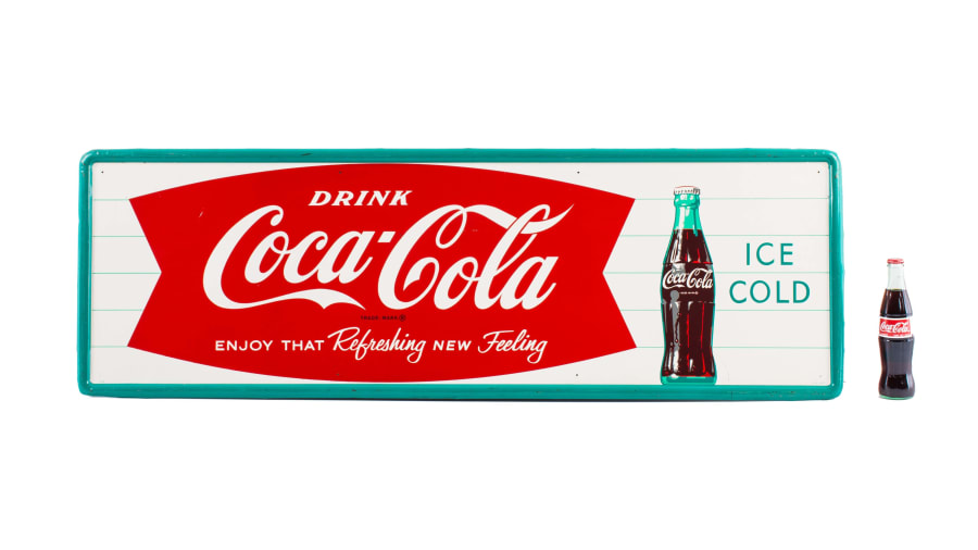 1950s Coca-Cola Horizontal Fishtail Sign With Bottle 54x18 at Kissimmee ...