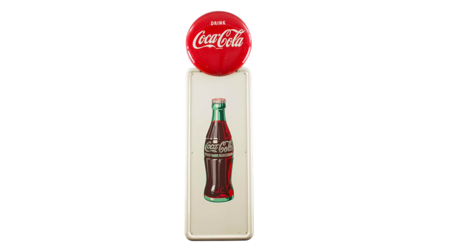 1940s Coca-Cola Vertical Tin Sign With Button 55x16x2 at Kissimmee 2020 ...