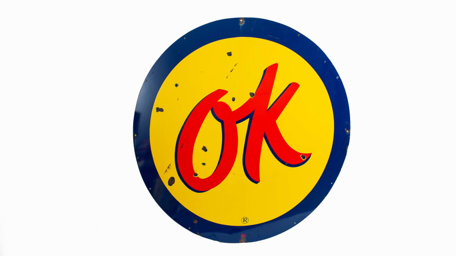 OK Used Cars Single-Sided Porcelain Sign for Sale at Auction - Mecum ...