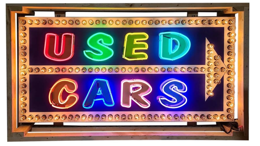Custom Used Cars Single-Sided Tin Neon Sign at Kissimmee 2022 as M100 ...