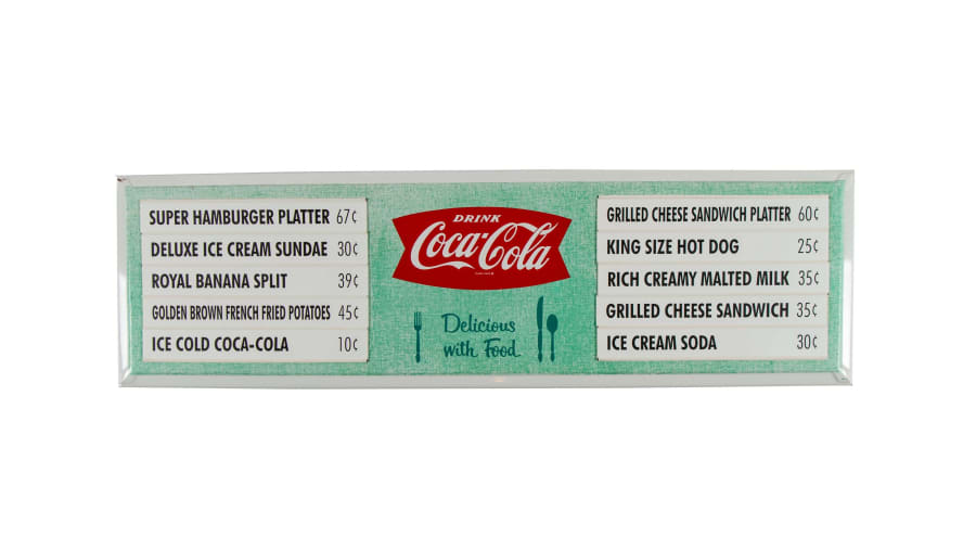 Coca-Cola Single-Sided Embossed Tin Menu Board at Kissimmee 2022 as ...