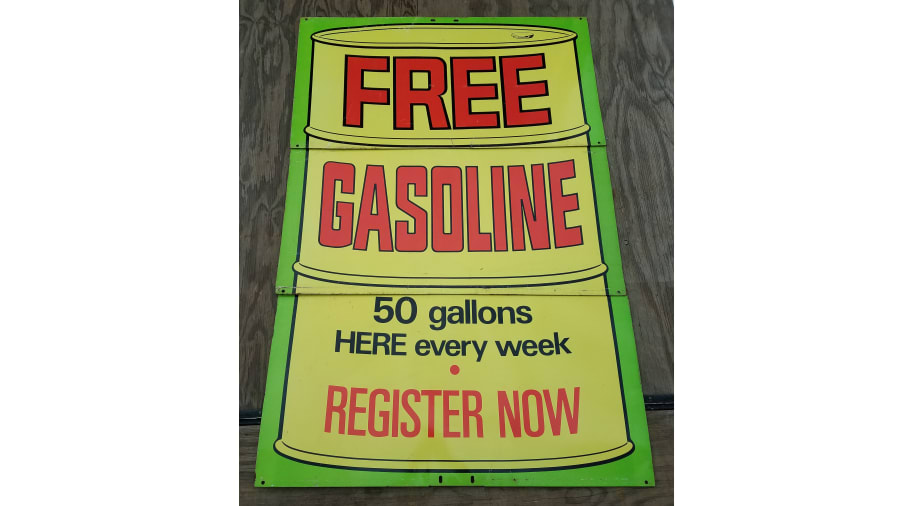 Free Gasoline 3-piece Tin Sign SST 44x66 at Gone Farmin' Iowa Premier ...