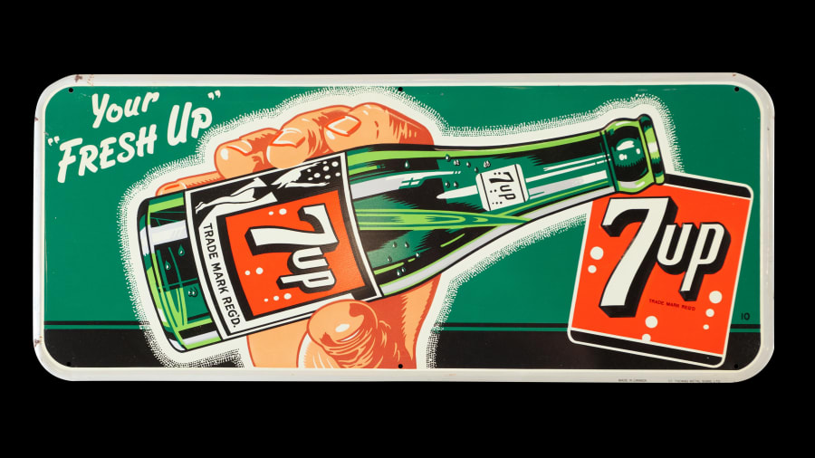 1950s 7up Fresh Up Horizontal Embossed Tin Sign, Single-Sided 29x12 at ...