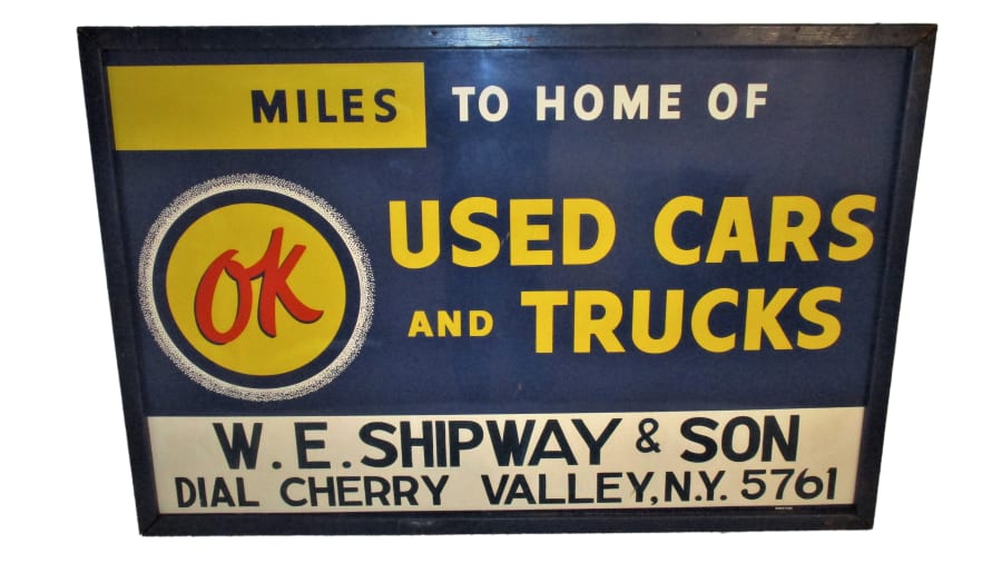 OK Used Cars Single-Sided Tin Sign With Wood Frame at Gone Farmin' Fall ...