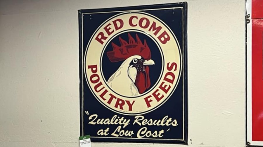 Red Comb Poultry Feeds Single-Sided Tin Sign for Sale at Auction ...