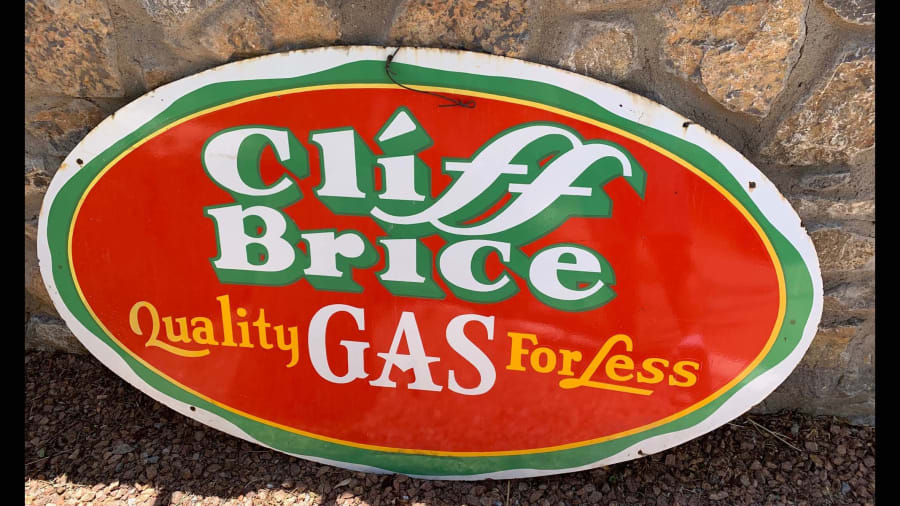 1950s Cliff Brice Double-Sided Porcelain Sign at Houston 2020 as Z328 - Mecum Auctions