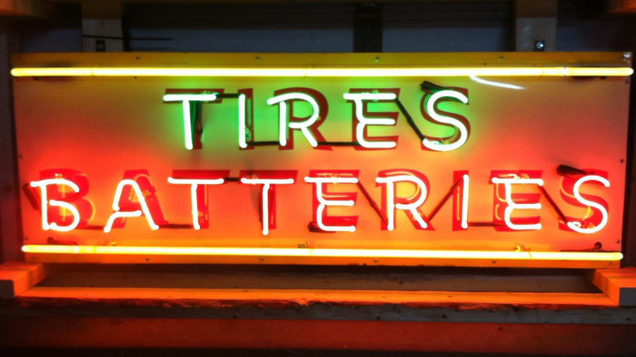Tires And Batteries Tin Neon Sign SSTN 51x18 at Kansas City Spring 2017 ...