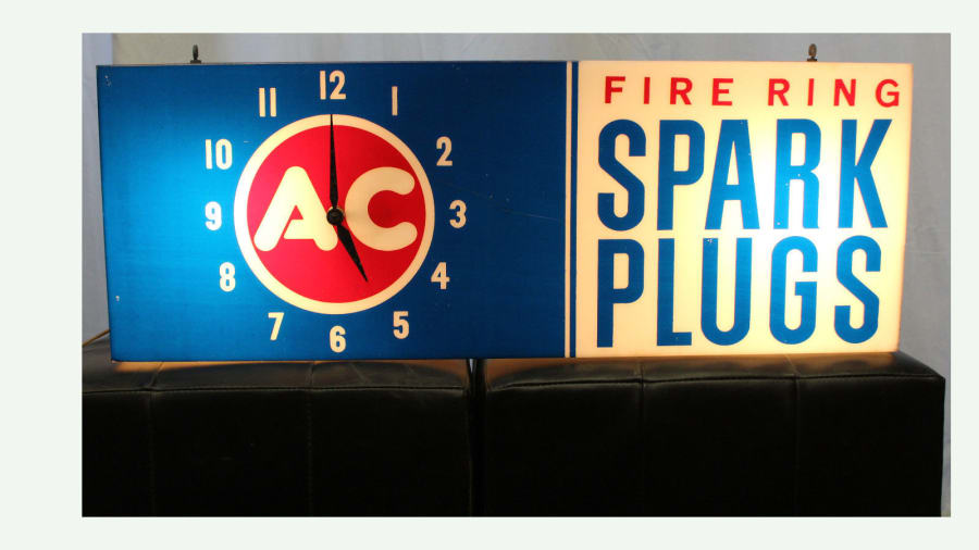 1960s AC Fire Ring Spark Plugs Light Up Plastic Clock for Sale at ...