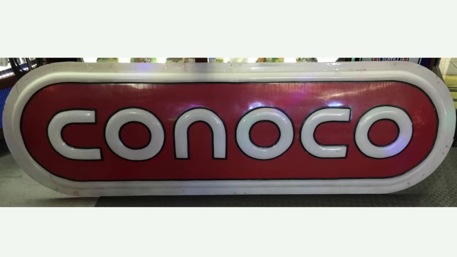 1970s Conoco Gas Oil Embossed Plastic Lighted Sign at Los Angeles 2017 as K35 - Mecum Auctions
