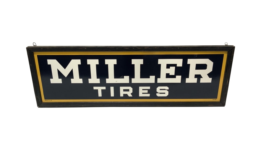 1930s-40s Miller Tires Horizontal Tin Sign In Wood Frame 60x20 for sale ...