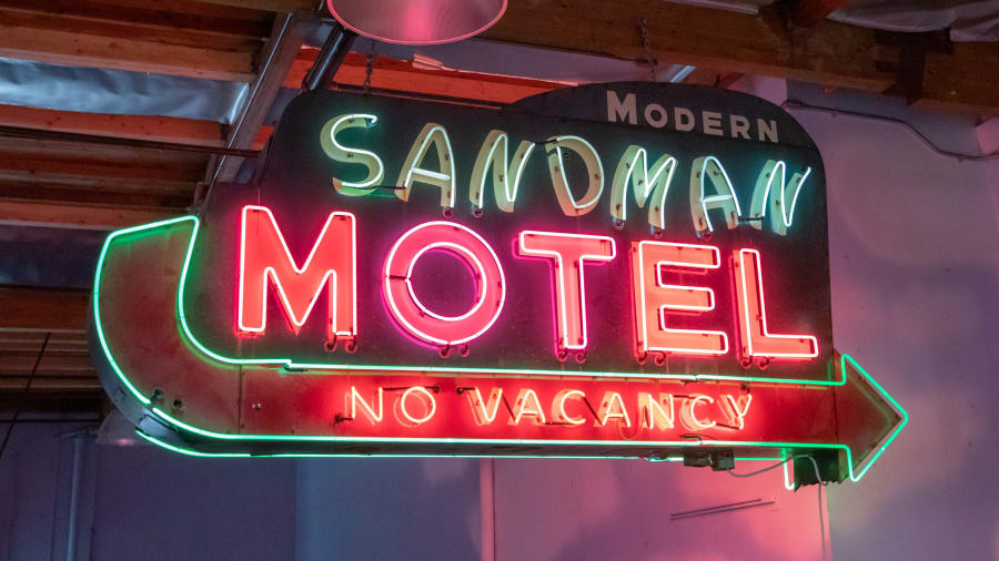 1950s Sandman Motel Neon Sign With Arrow, Double-Sided Porcelain ...