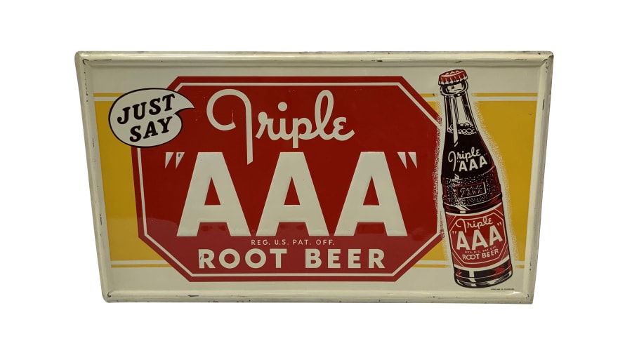 1960s Triple AAA Root Beer Embossed Tin Sign 57x33 at Las Vegas 2019 as ...