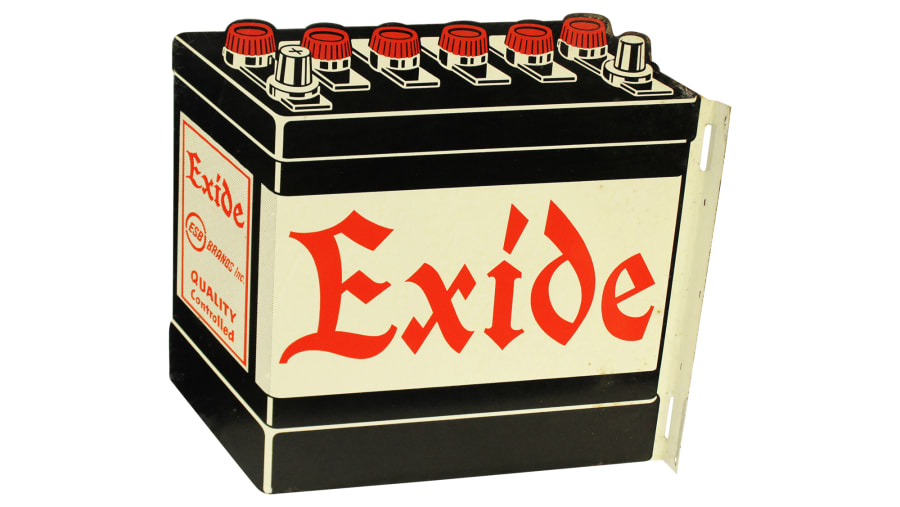 Exide Battery Flange Sign 14x13 at Louisville 2016 as K77 - Mecum Auctions