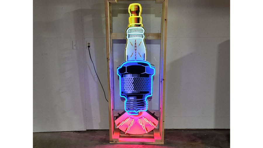 Custom Champion Spark Plug Single-Sided Animated Tin Neon Sign for Sale ...