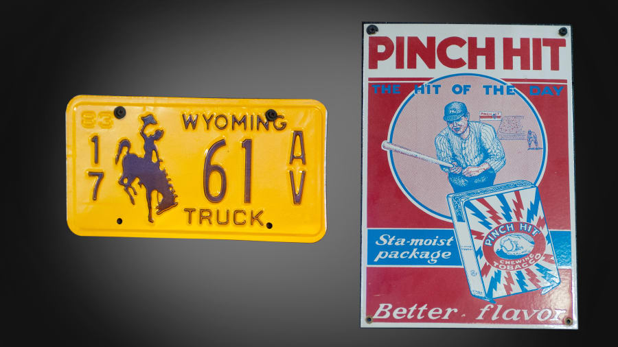 Pinch Hit Sign And Wyoming License Plate at The Eddie Vannoy Collection ...