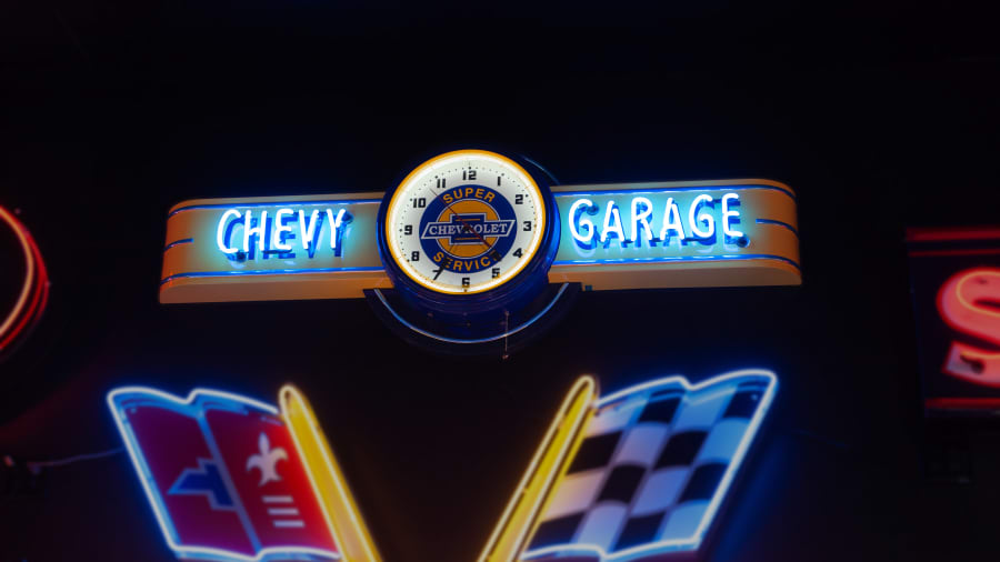 Chevy Garage Neon Marquee With Clock at The Eddie Vannoy Collection ...