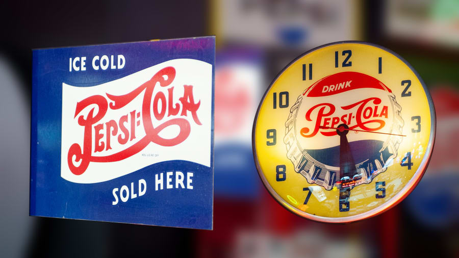 Pepsi Tin Flange Sign And Light-Up Clock - Lot Of 2 at The Eddie Vannoy ...