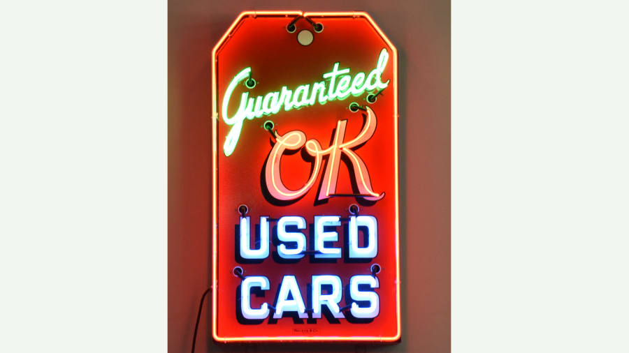 Guaranteed OK Used Cars Tag Neon Sign 27x48x9 at Indy Road Art 2017 as ...